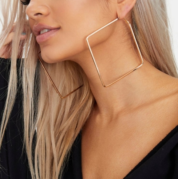 Boutique | Jewelry | 23 Gold Plated Square Geo Oversized Hoop Minimalist Statement Earrings New ...
